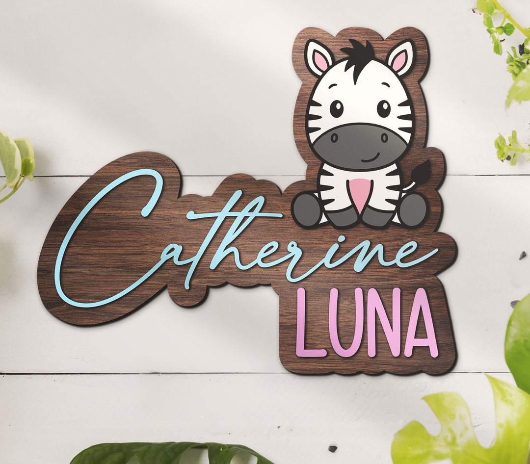 Custom Cute Zebra 3D Wooden Nursery Name Sign Personalized Funny Wood ...