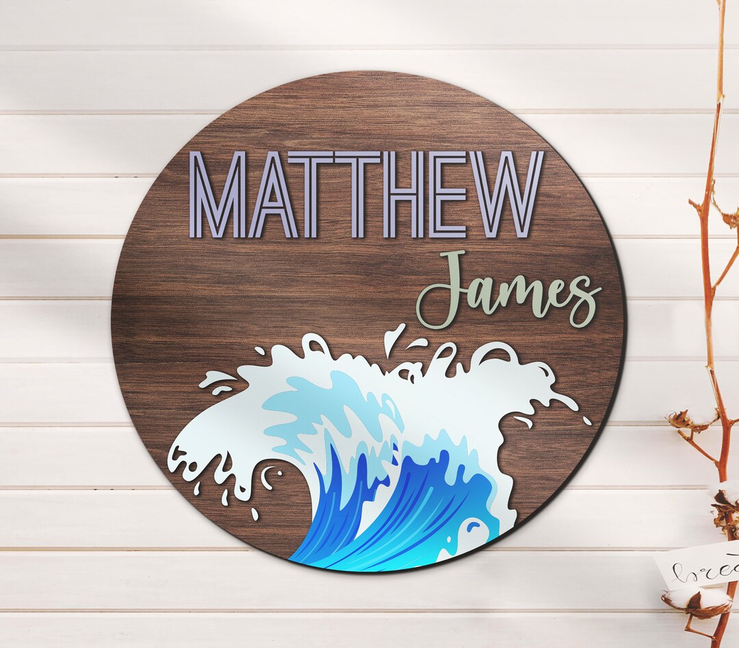 Custom Wave Ocean 3D Wood Nursery Name Sign Personalized Beach Funny ...