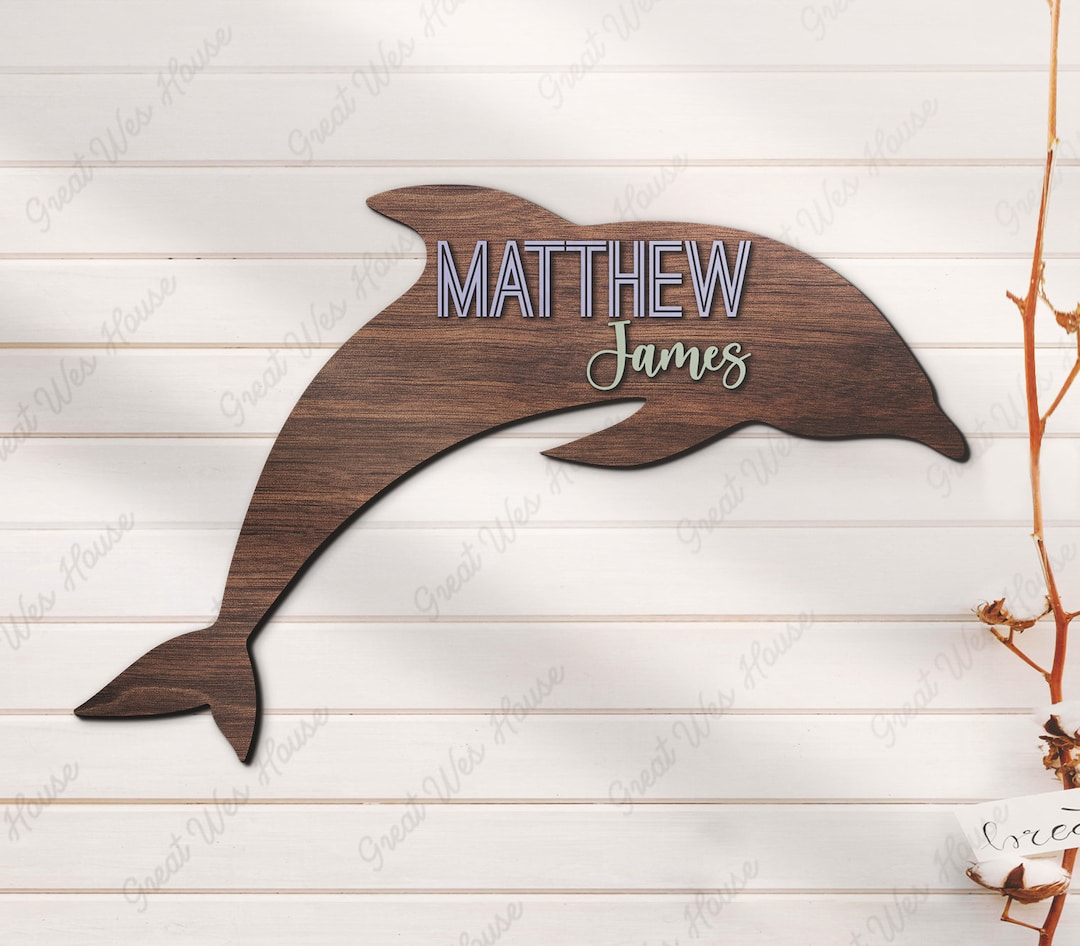 Custom Dolphins 3D Kid Wood Nursery Name Sign Personalized Large Beach ...