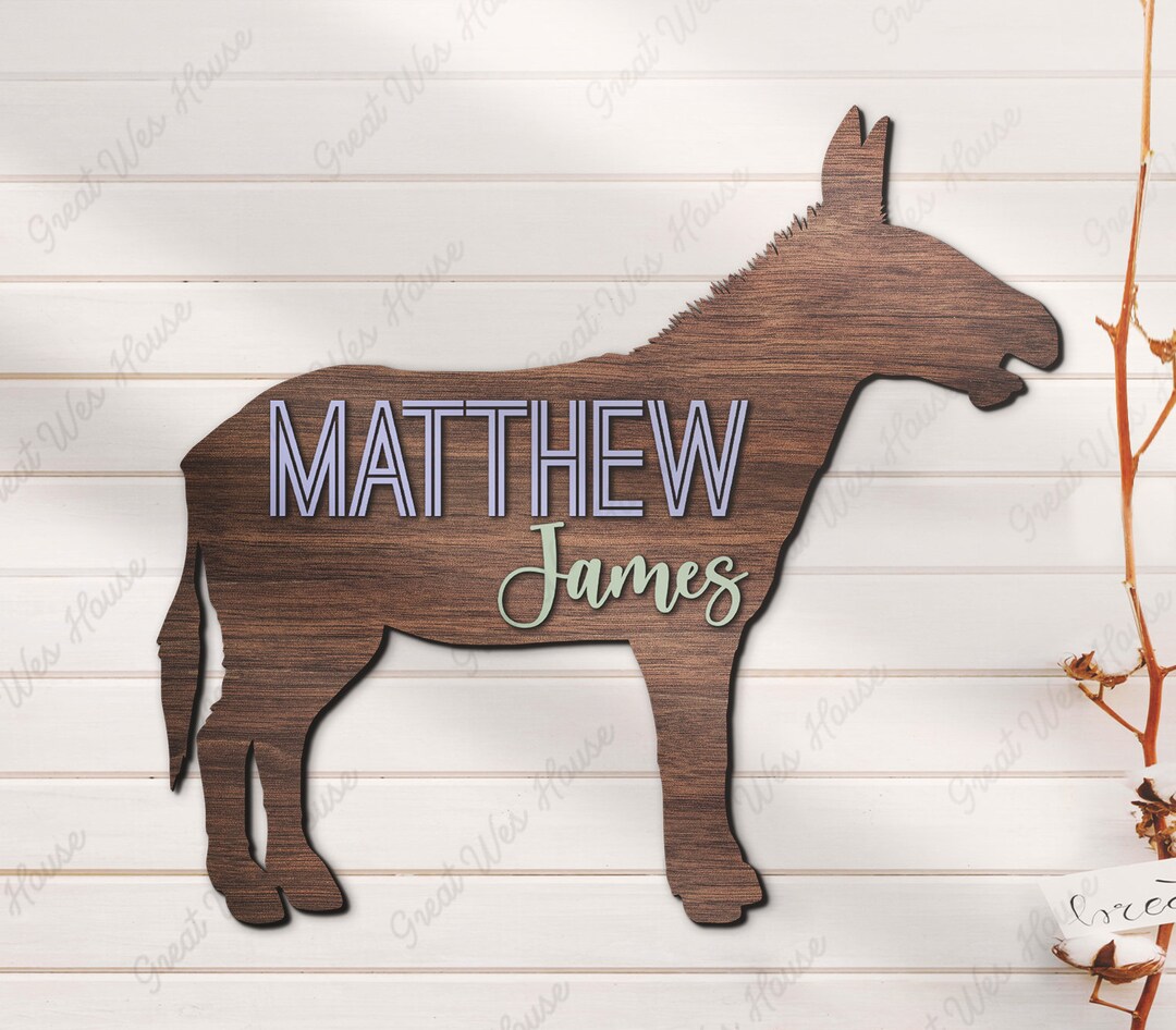 Custom Donkey 3D Kid Wood Nursery Name Sign Personalized Large Safari ...