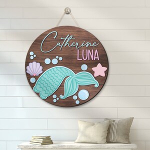 Custom Mermaid Under the Sea Kid 3D Wood Nursery Name Sign Personalized ...