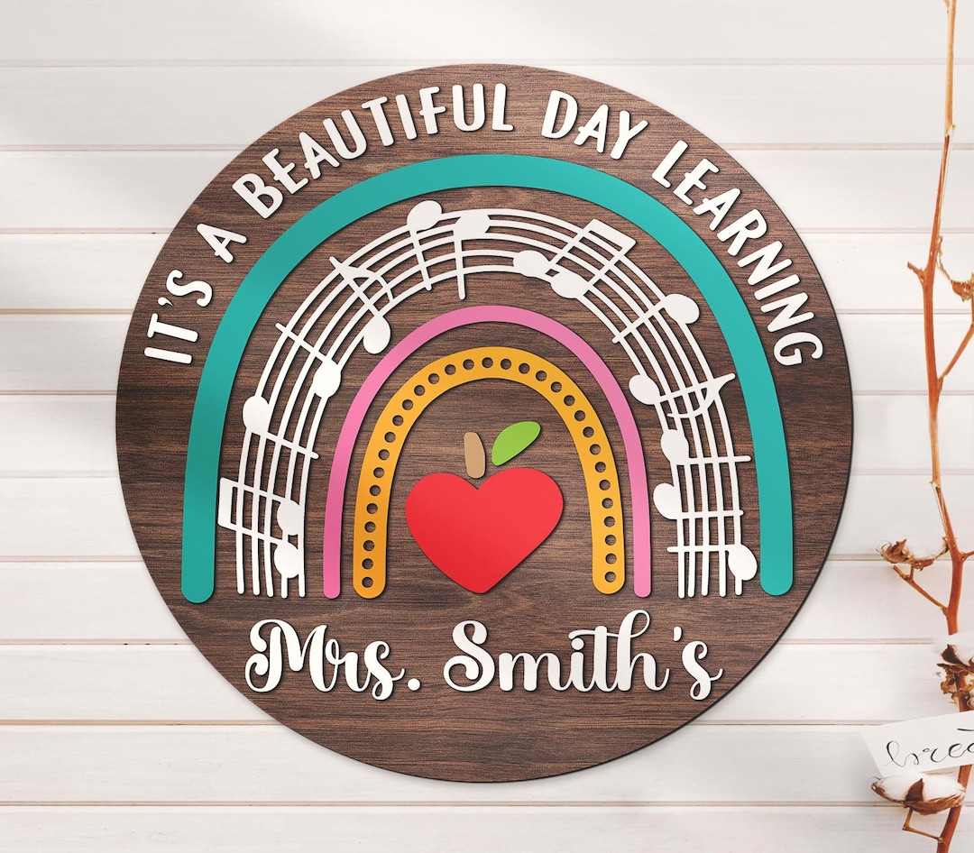 Custom Music Teacher Sign Personalized Teachers Rainbow Nursery Room ...