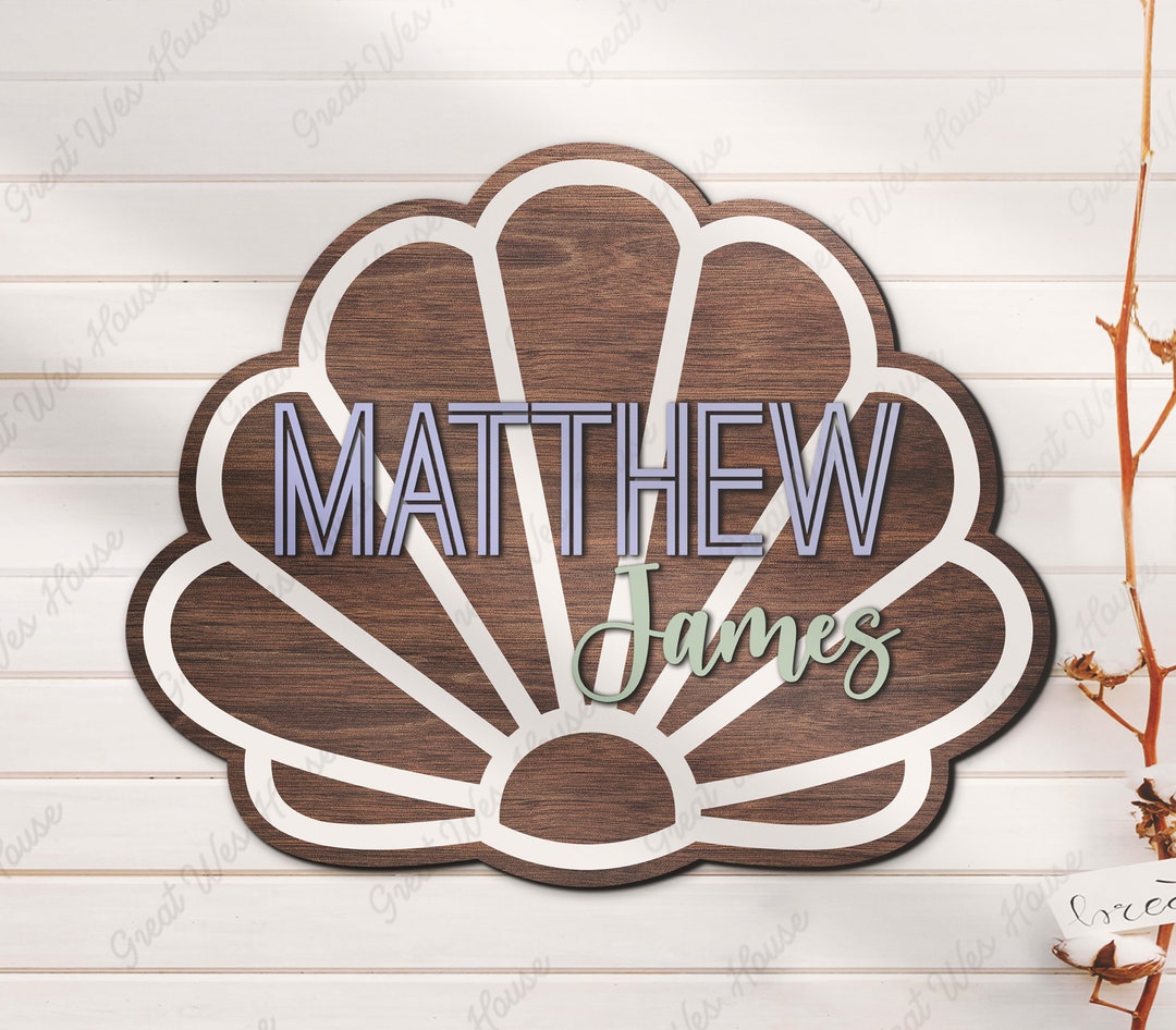 Custom Kids Seashell 3D Wood Nursery Name Sign Personalized Large Ocean ...
