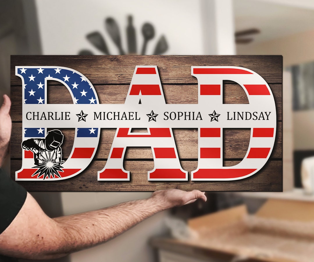 Custom Welder US Flag Dad Son Name Wood Sign Personalized Welding ...