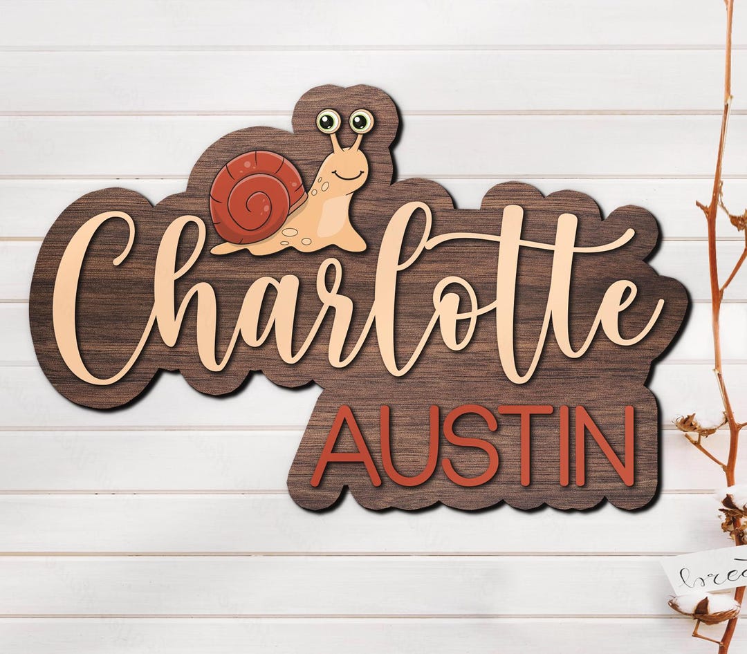 Custom Cute Snail Wood Nursery Name Sign Personalized Snail Animal Name ...