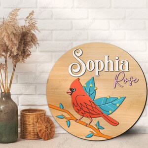 Custom Cardinal Bird 3D Wood Nursery Name Sign Personalized Northern ...