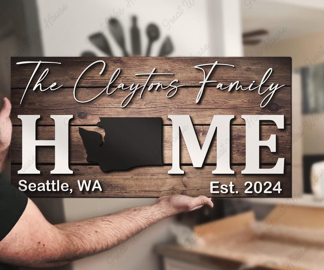 Custom Washington State Home Family Last Name Wood Sign Personalized ...