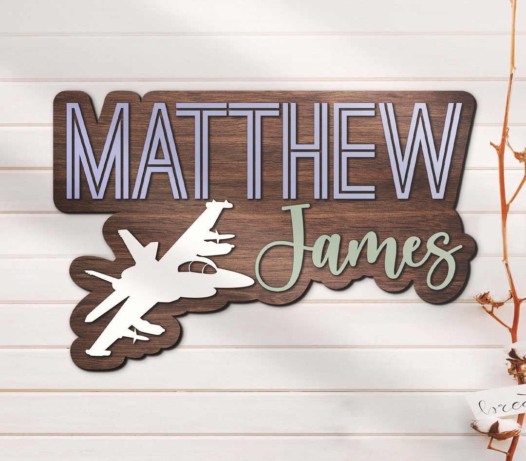 Custom Jet Fighter Airplane Wood Nursery Name Sign Personalized Wooden ...