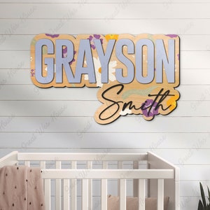 Custom Pansy Flower Pattern Wood Nursery Name Sign Personalized Flower ...