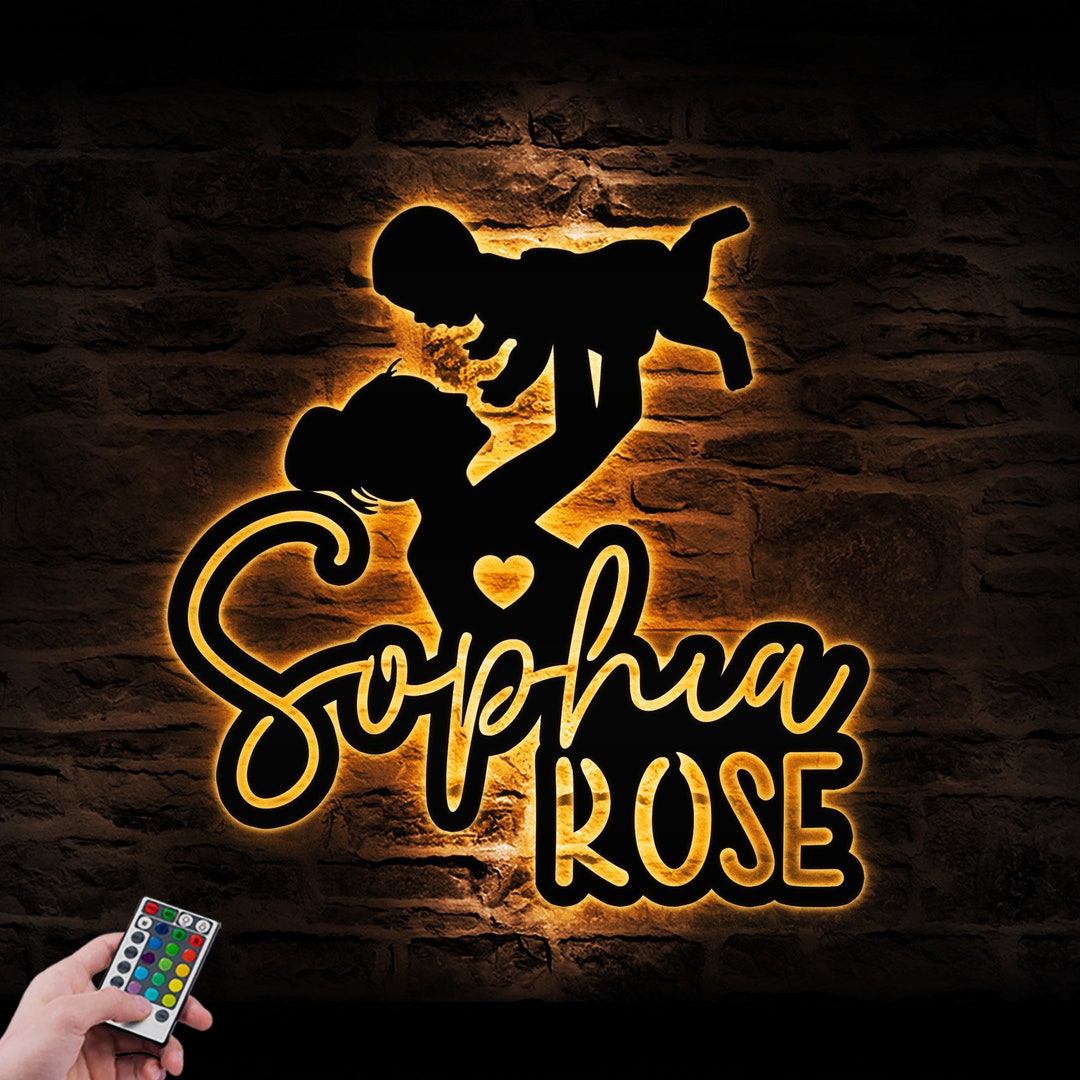 Custom Mom and Baby Name Letter Sign Metal Led Lights Nursery ...