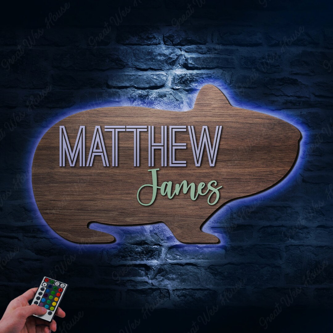 Custom Hamster Animal 3D Wood Nursery Name LED Lights Sign Personalized ...