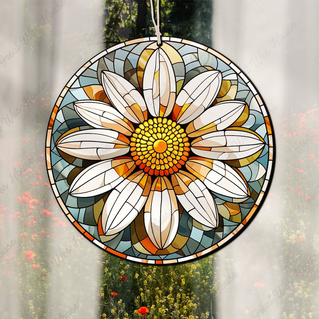 Daisy Flower Acrylic Stained Glass Window Hanging Decor, New House ...