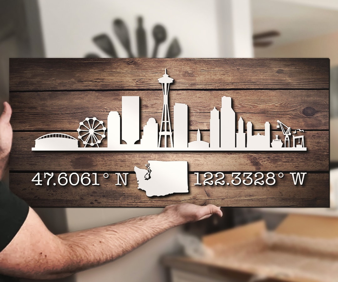Custom Seattle Skylines Coordinates Family Wood Name Sign Personalized ...