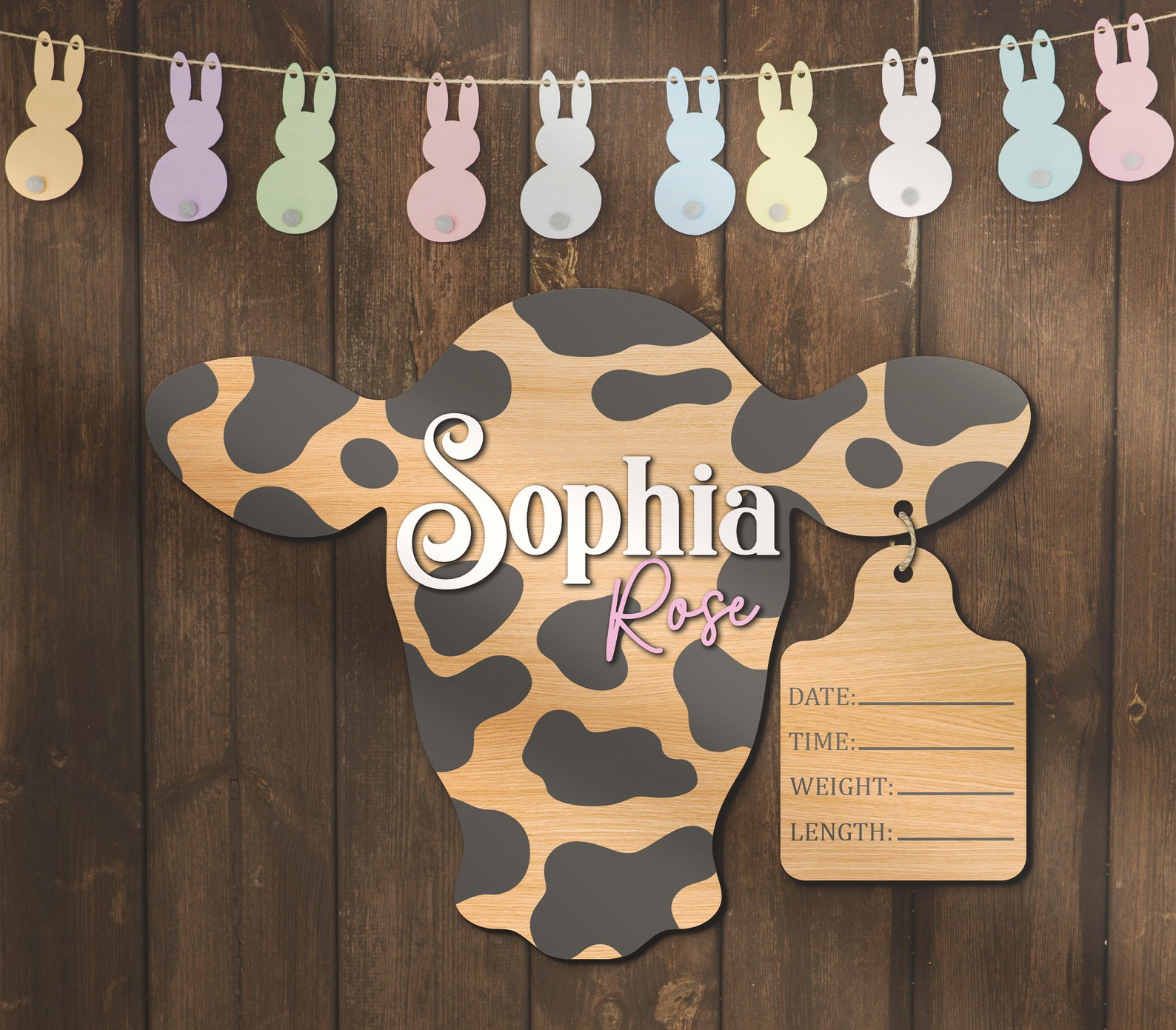 Baby Boy Cow Birth Stats Sign Nursery Announcement Cattle Tag Hospital ...