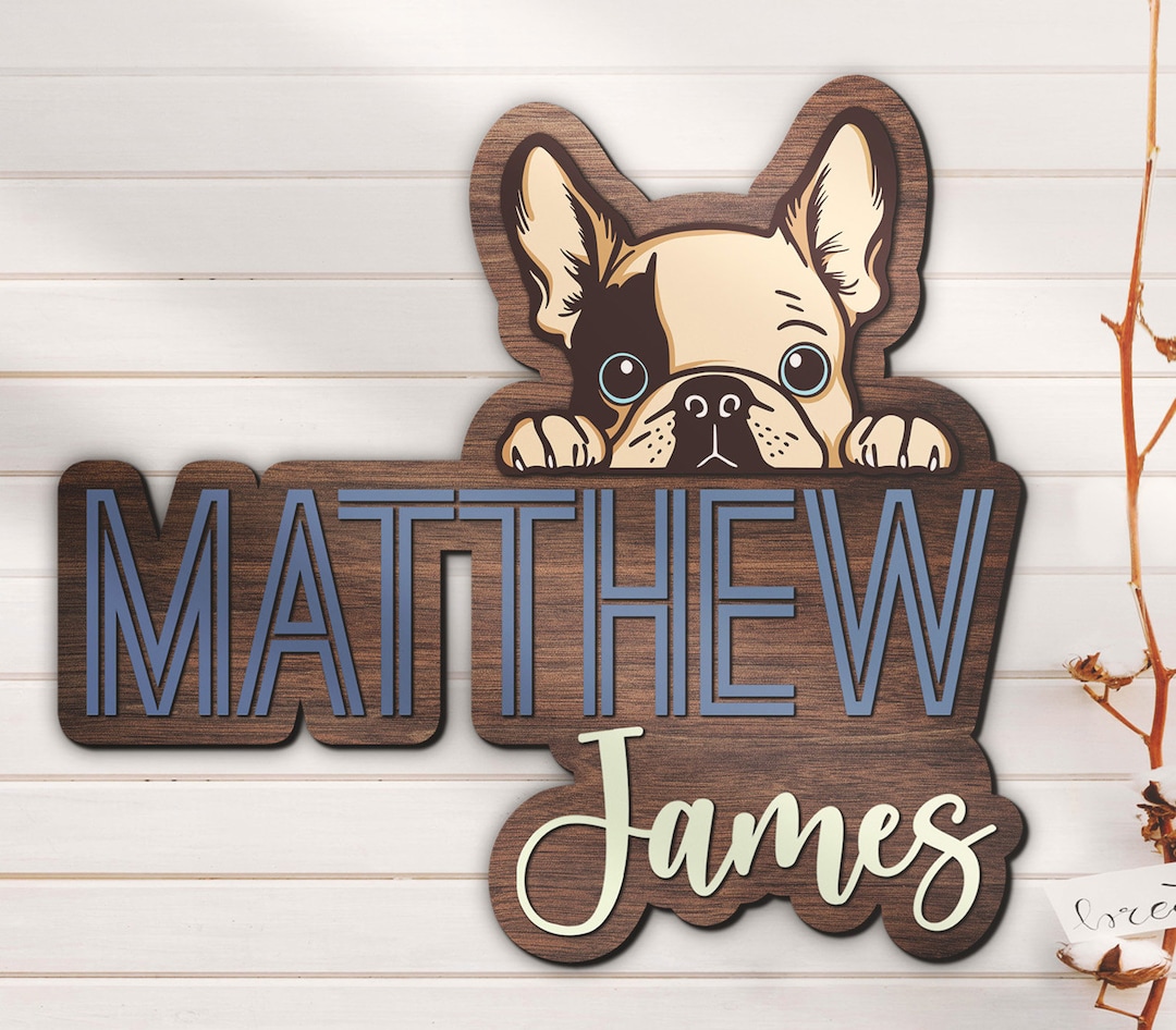 Custom French Bulldog Wood Nursery Name Sign Personalized Wooden ...