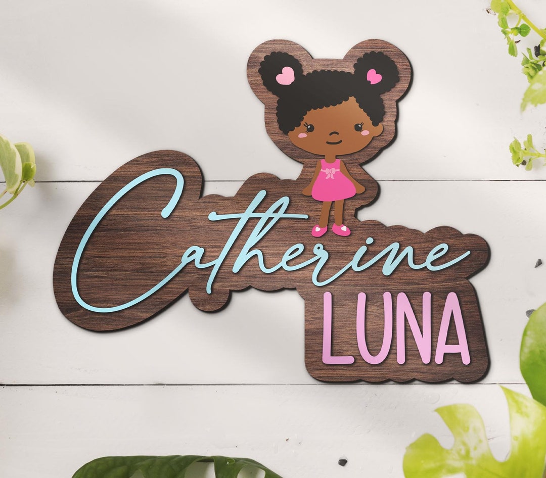 Custom Little Black Girl Wood Kids Nursery Name Sign Personalized ...