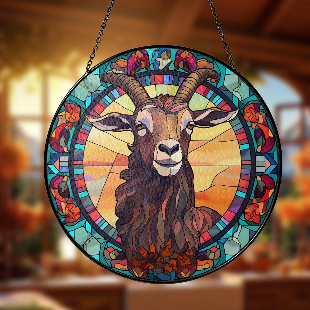 Stained Glass Goat Animal Suncatcher Mountain Goat Light Catcher Window ...