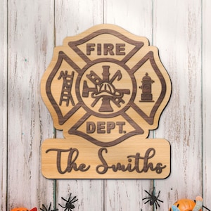 Custom Fire Department 3D Wood Name Sign Personalized Firefighter ...