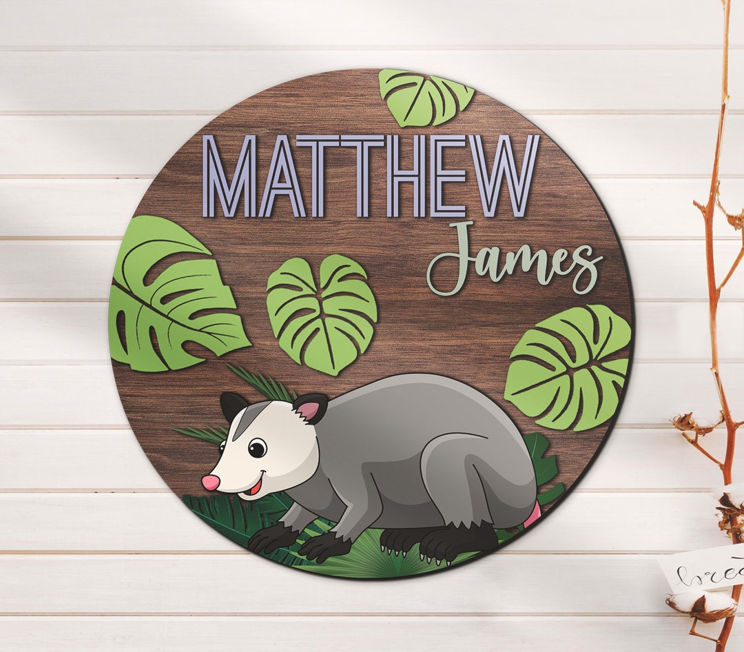 Custom Opossum 3D Wood Nursery Name Sign Personalized Safari Jungle ...