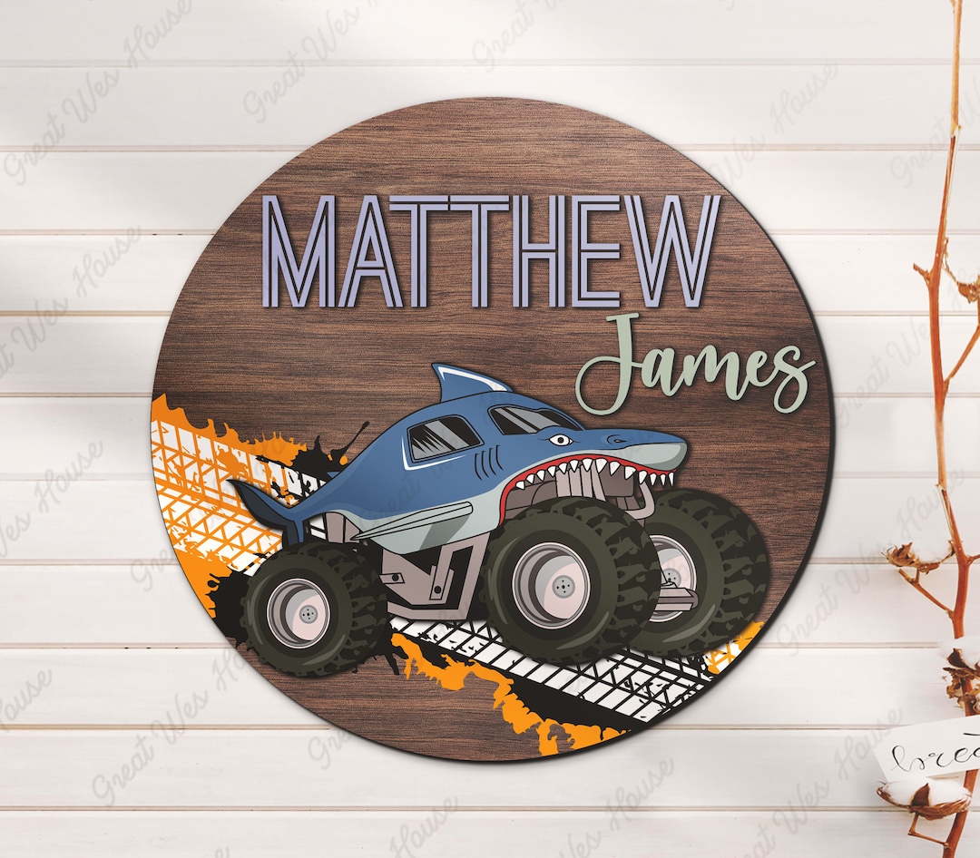 Custom Monster Truck 3D Wood Nursery Name Sign Personalized Truck ...