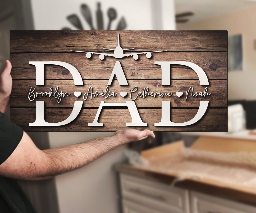 Custom Airplane Dad Kid Name Wood Sign Personalized Woodence Rustic ...