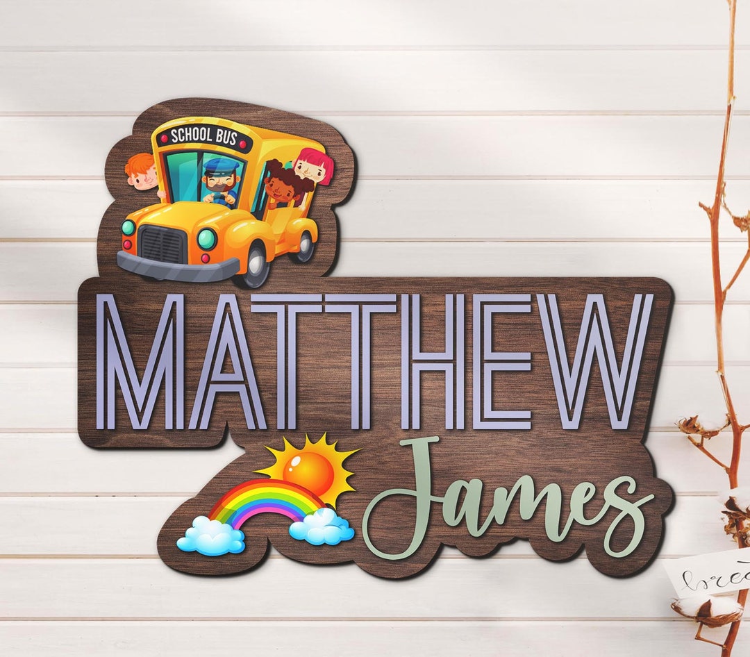 Custom Cute School Bus Driver Kid 3D Wood Nursery Name Sign ...