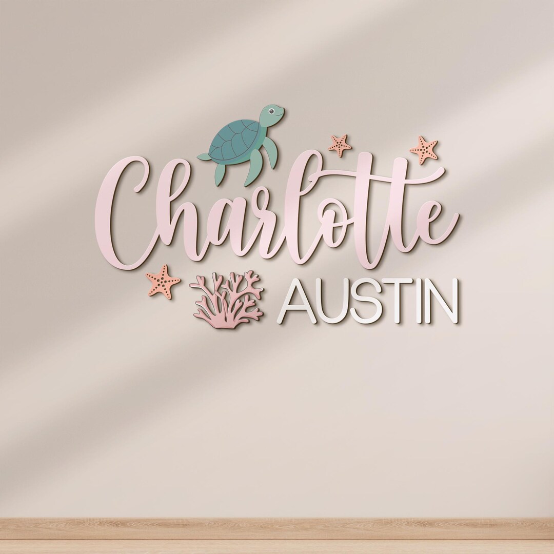 Personalized Cute Sea Turtle Wooden Nursery Name Sign Custom Ocean ...