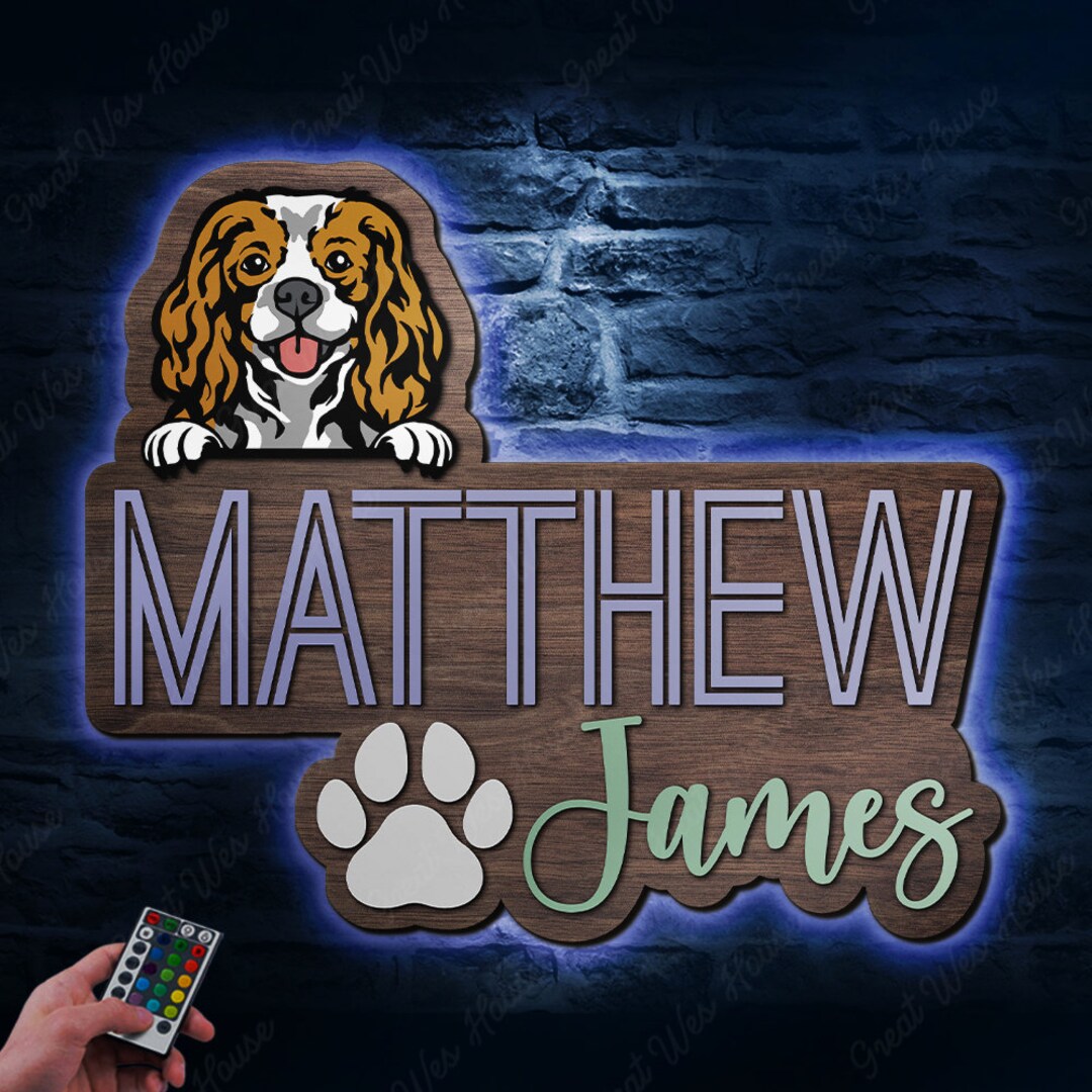 Custom Cavalier King Charles Wood Nursery Name LED Lights Sign ...