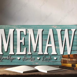 Custom Memaw Mothers Day Kid 3D Name Wood Sign Personalized Mothers Day ...