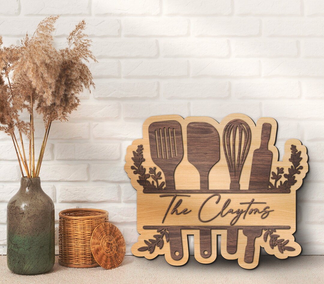 Custom Kitchen Untensils 3D Wood Name Sign Personalized Kitchen Room ...
