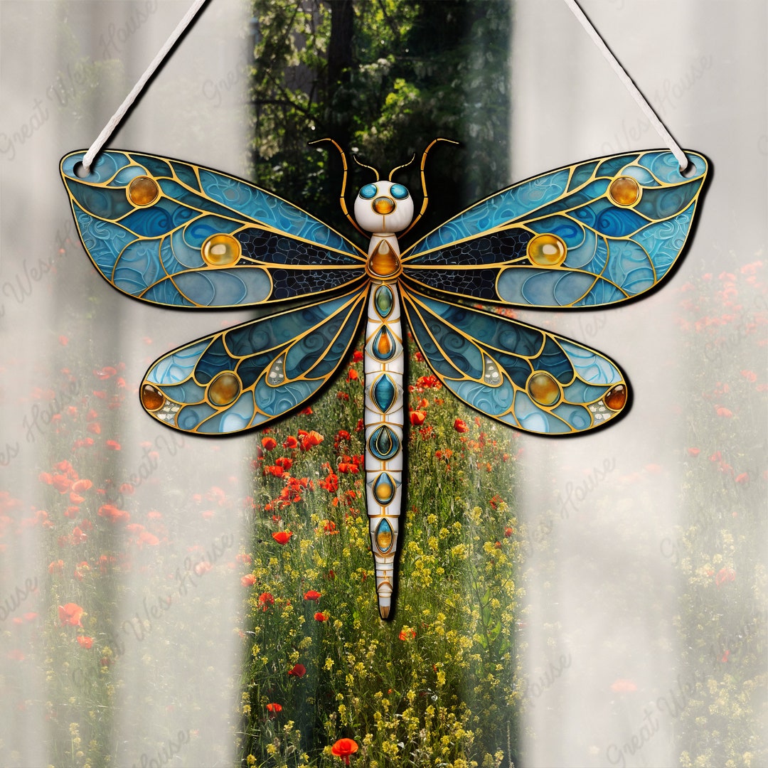 Dragonfly Acrylic Stained Glass Window Hanging Decor, Dragonflies ...