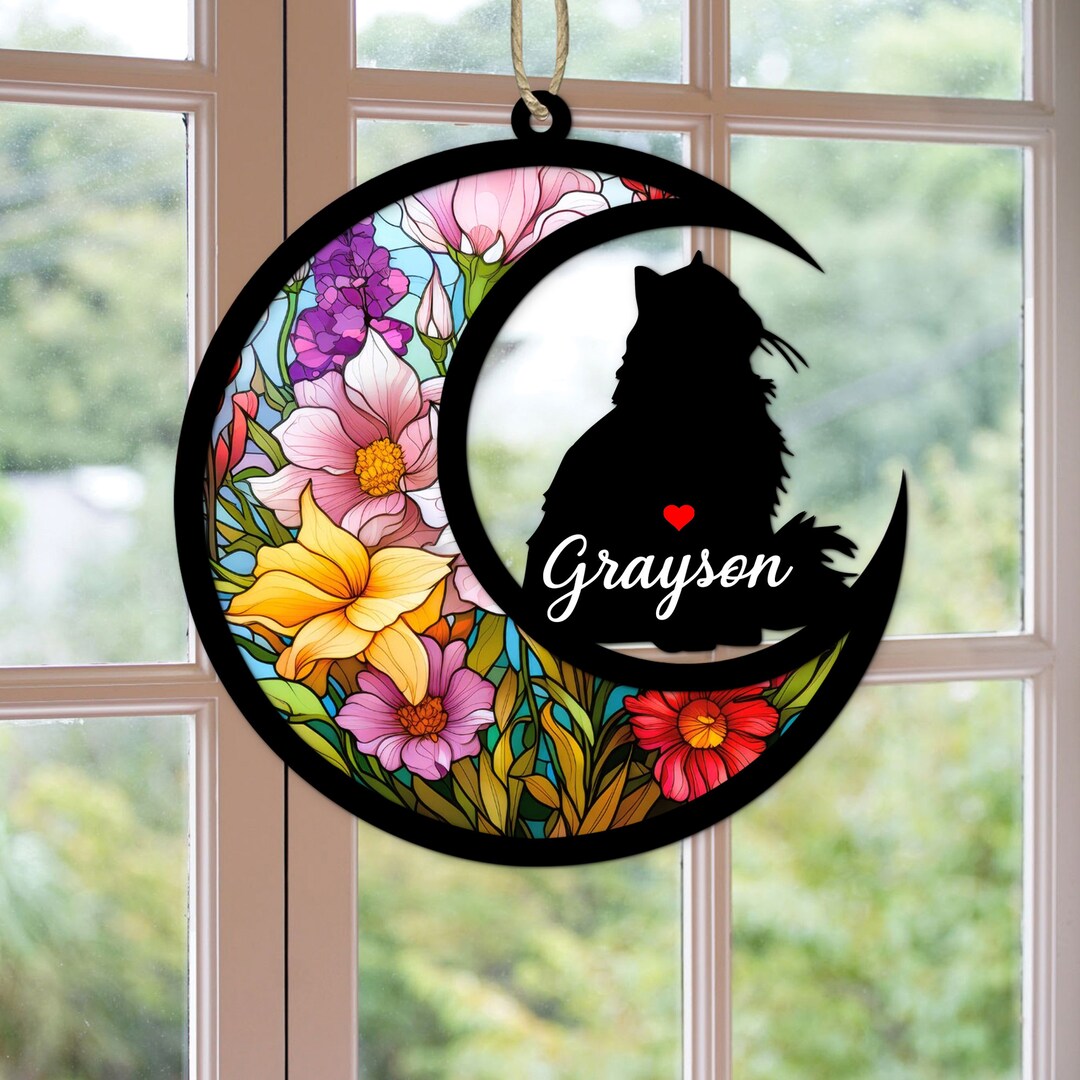 Custom Handmade Cat Decor, Pet Memorial Suncatcher, Loss of Cat ...