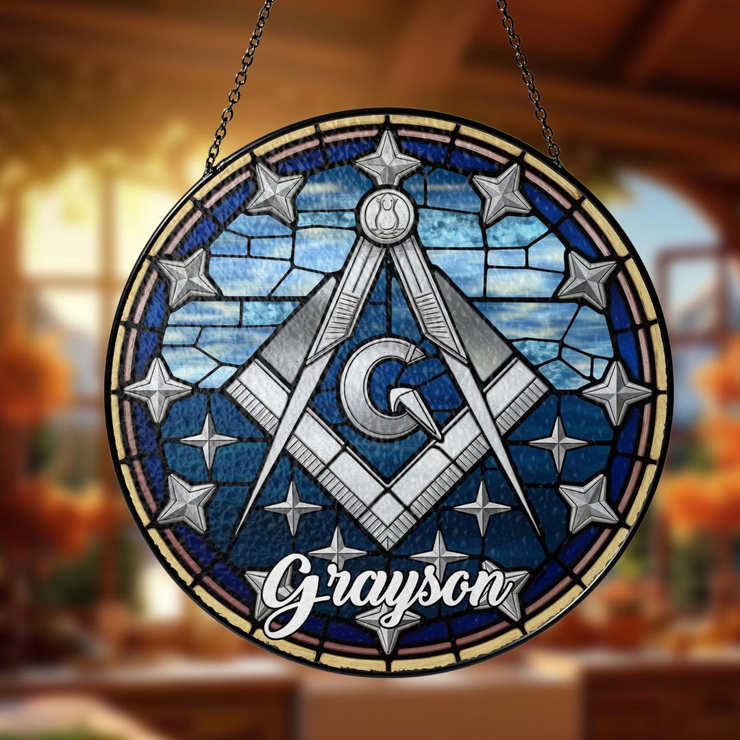 Custom Stained Glass Masonic Suncatcher Freemason Light Catcher Window ...