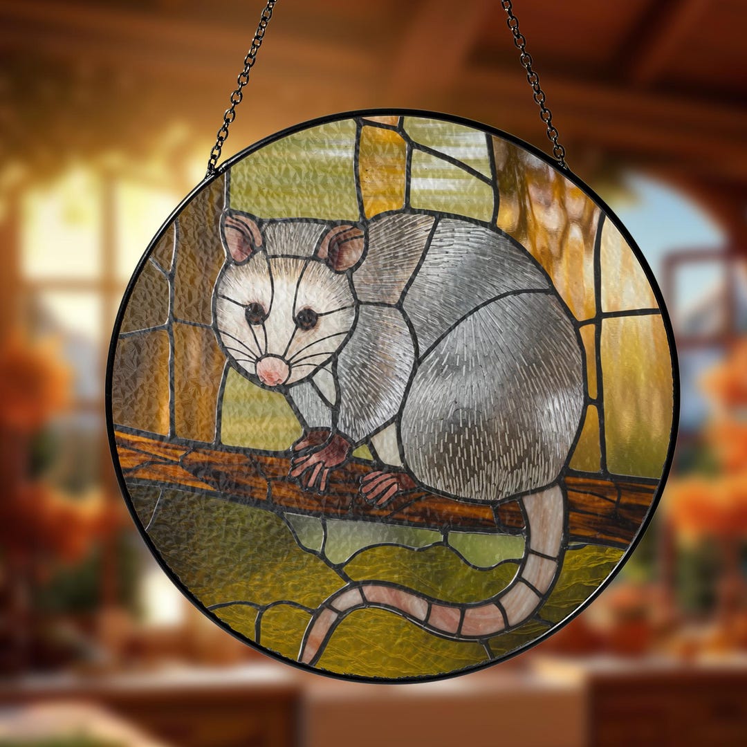 Stained Glass Opossum Animal Suncatcher Opossum Light Catcher Window ...
