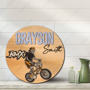 Custom BMX Bike 3D Wood Name Sign Personalized Bicycle Racing Wooden ...