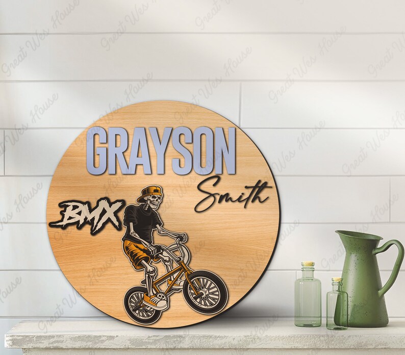 Custom BMX Bike 3D Wood Name Sign Personalized Bicycle Racing Wooden ...