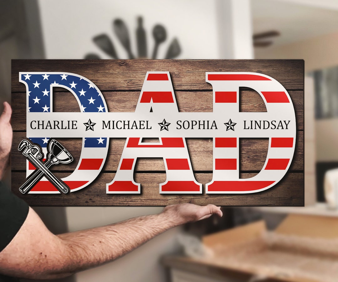 Custom Plumber US Flag Dad Son Name Wood Sign Personalized Plumbing ...