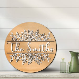 Custom Family Name Sign Personalized Large Wooden Floral Flower Wedding ...