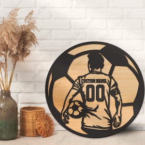 Custom Soccer Football Wood Nursery Round Name Sign Personalized Soocer ...