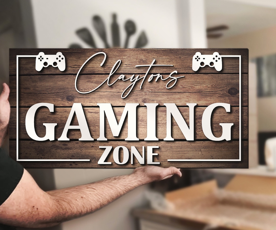 Custom Game Room Kid Wood Name Sign Personalized Gamer Kid Room Wooden ...
