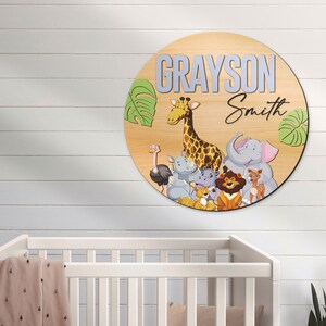 Custom Safari Animal 3D Wood Nursery Name Sign Personalized Elephant ...