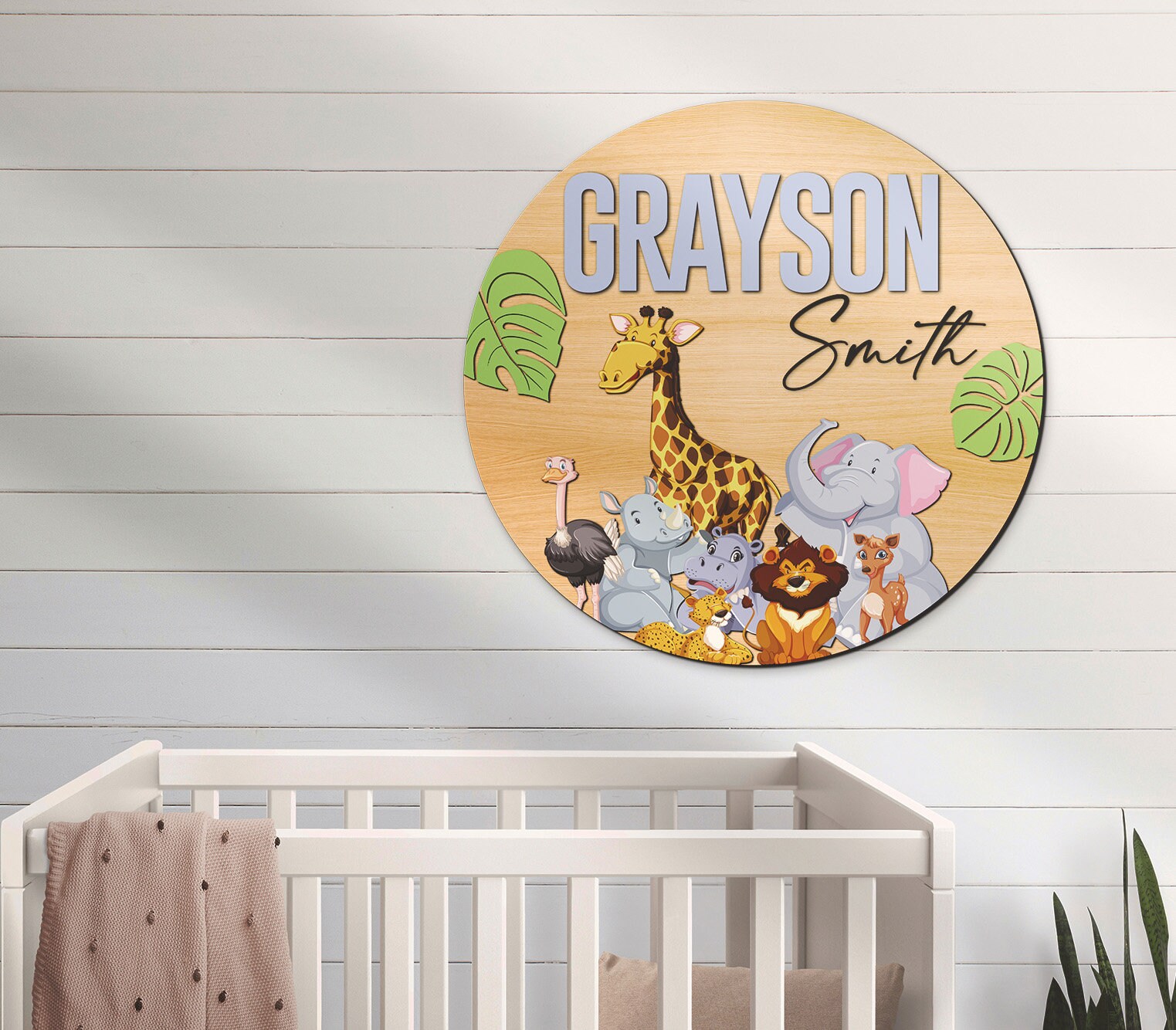 Custom Safari Animal 3D Wood Nursery Name Sign Personalized Elephant ...