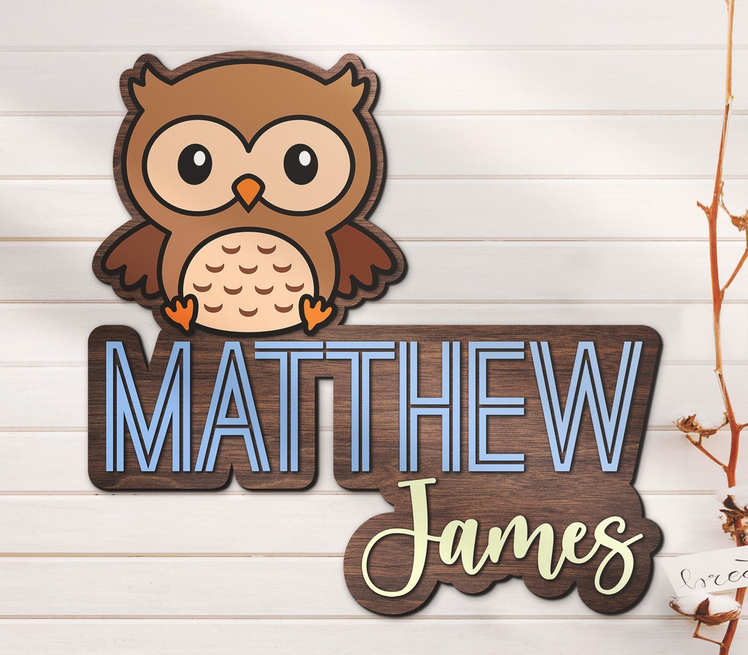 Custom Cute Owl 3D Wooden Nursery Name Sign Personalized Funny Wood ...