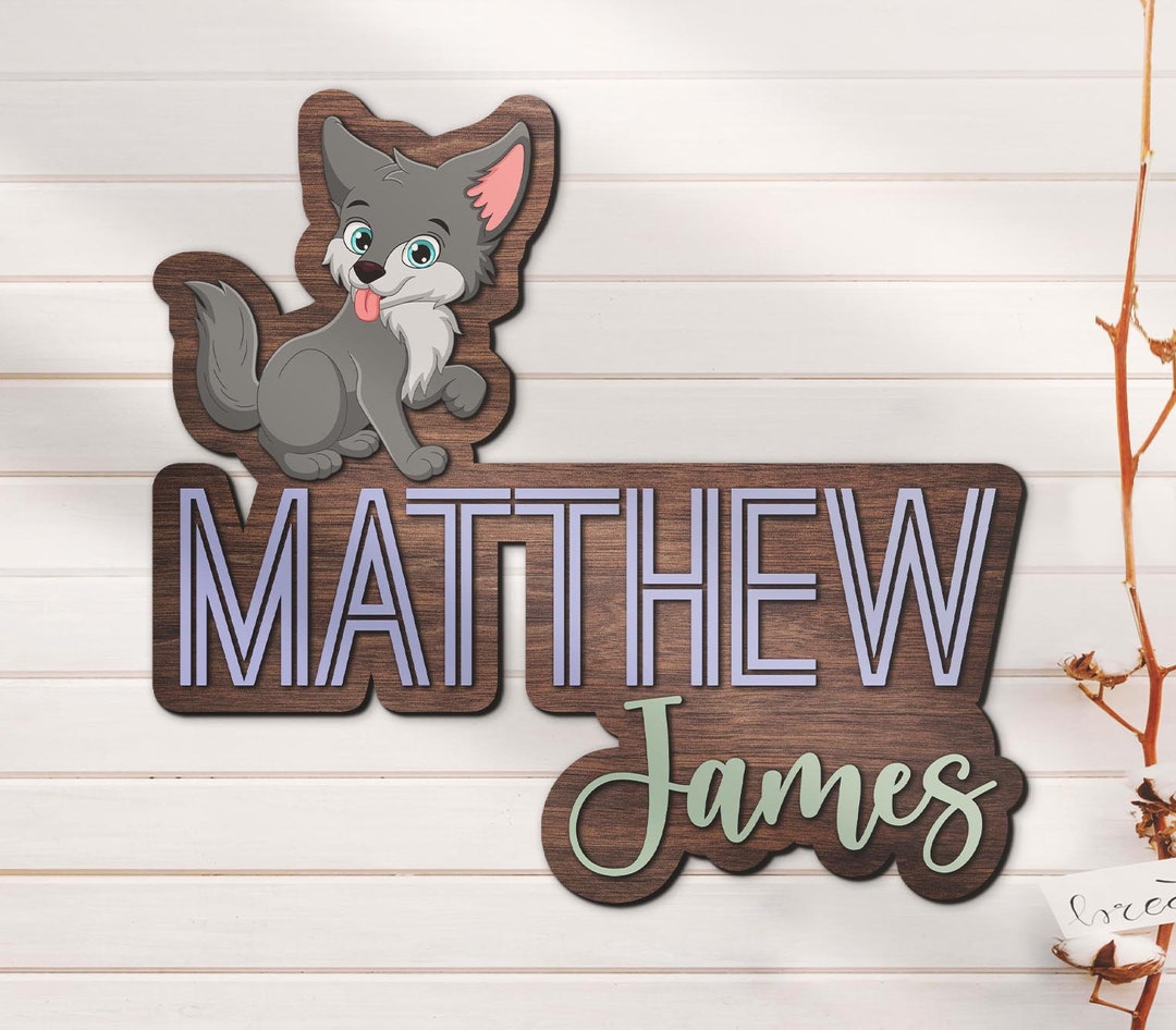 Custom Wolf Animal Wood Nursery Name Sign Personalized Wooden Wolves ...