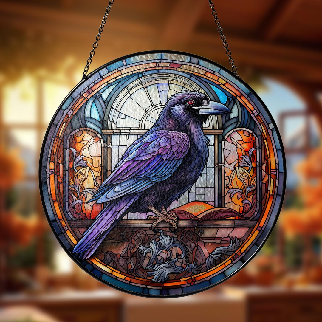 Raven Crow Stained Glass Suncatcher Window Hanging Decor, New House ...