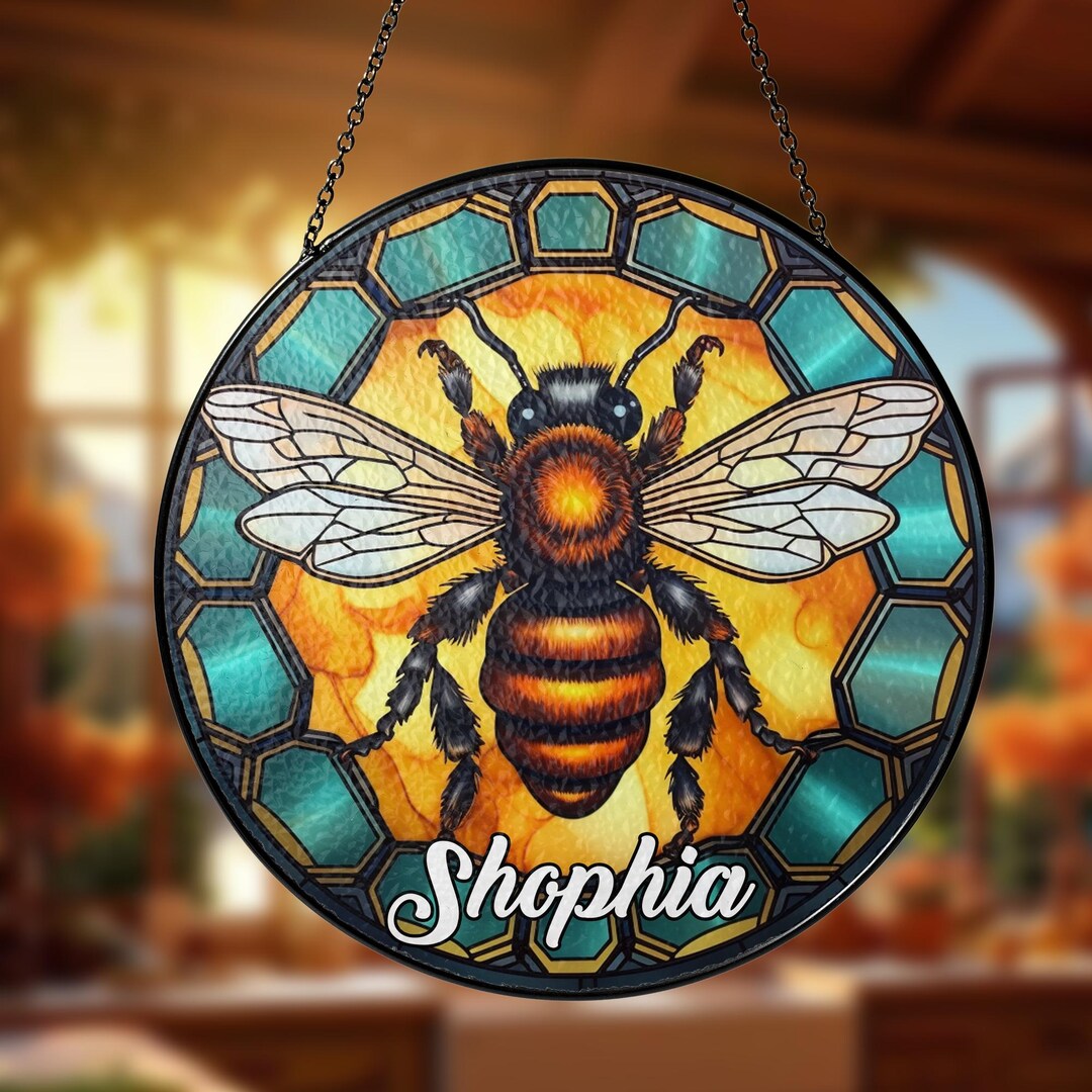 Custom Stained Glass Queen Bee Suncatcher Honeycomb Light Catcher ...