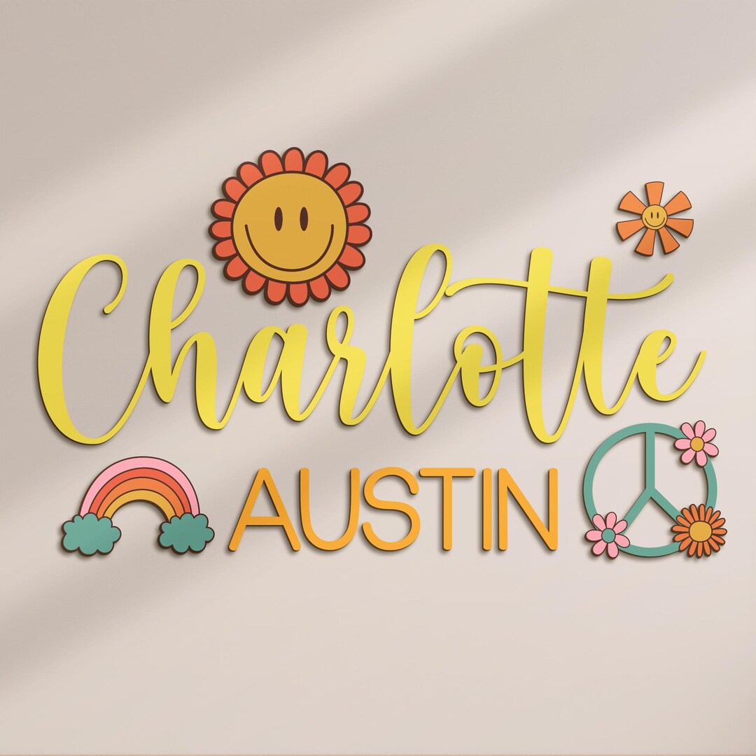Personalized Hippie Wooden Nursery Name Sign Custom Flower Child Name ...