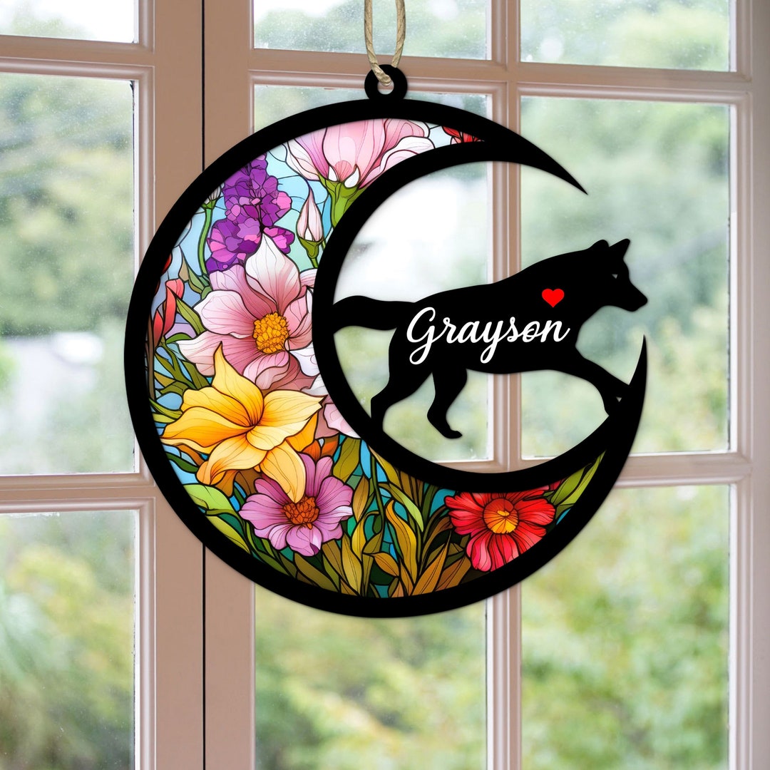 Custom Handmade Name Wolf Decor, Pet Memorial Suncatcher, Loss of Pet ...