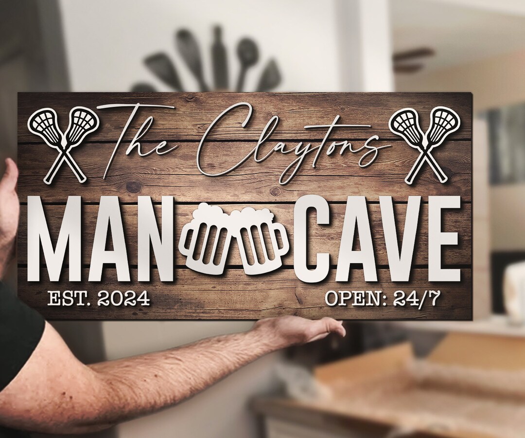Custom Man Cave Wood Name Sign Personalized Lacrosse Pub Bar Wooden ...