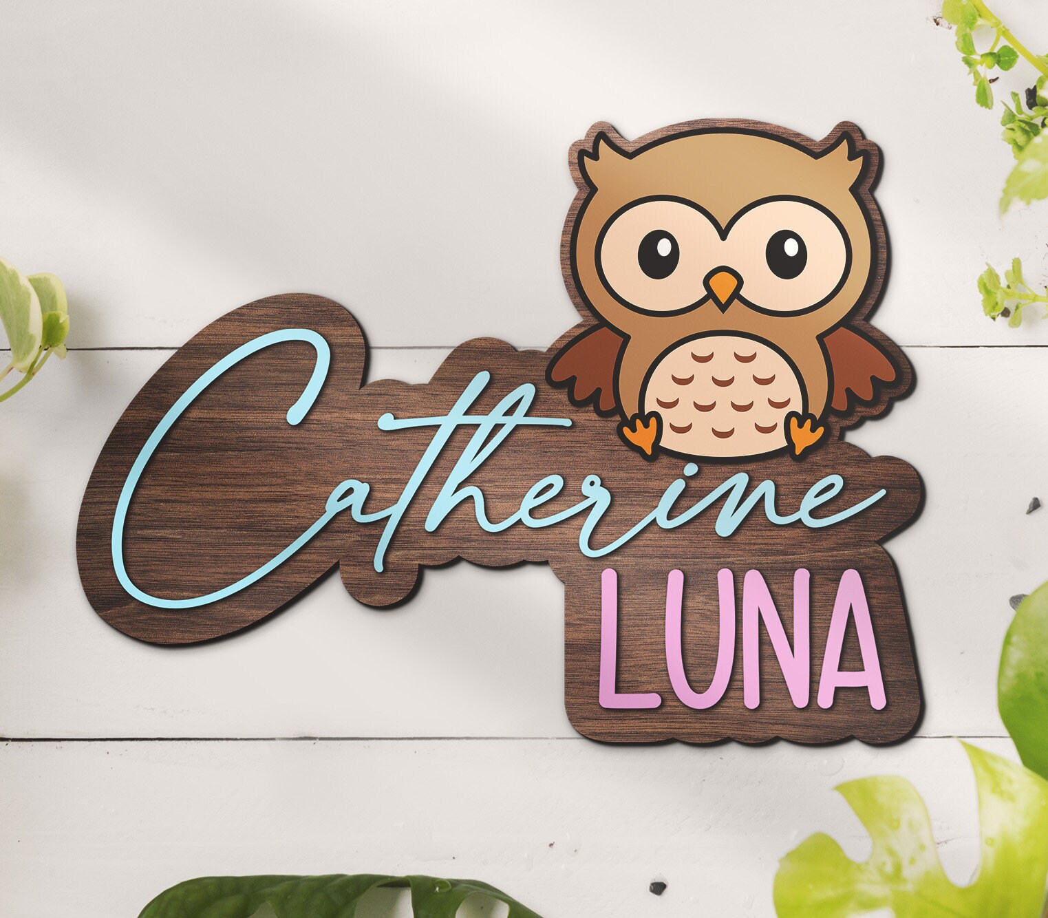 Custom Cute Owl 3D Wooden Nursery Name Sign Personalized Funny Wood ...